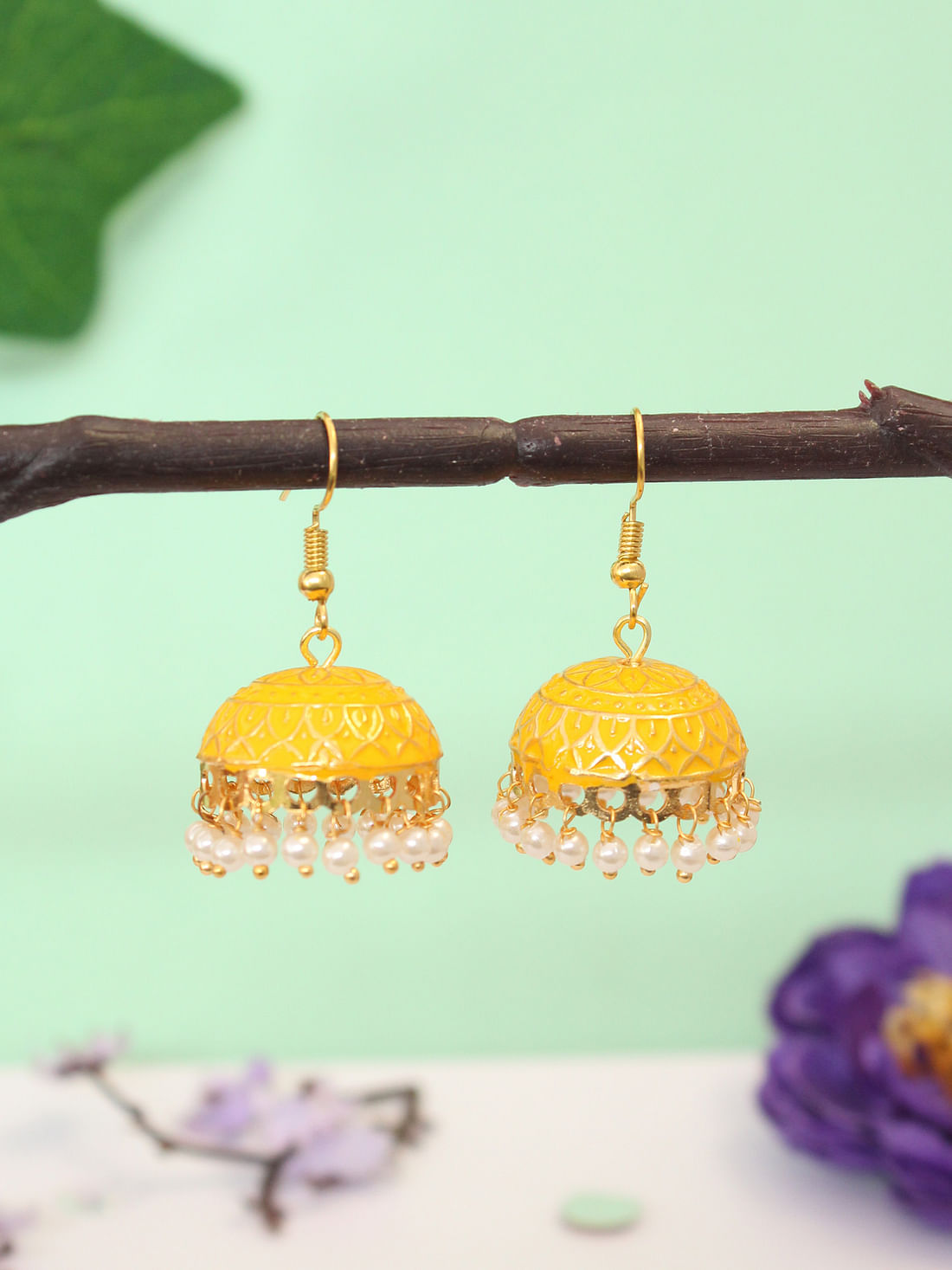 Yellow Color Meenakari Earrings